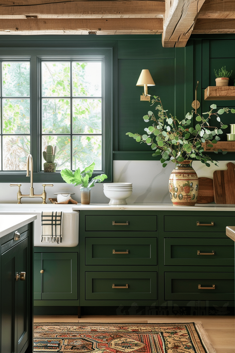 Kitchens with Green Cabinets and Wood Accents