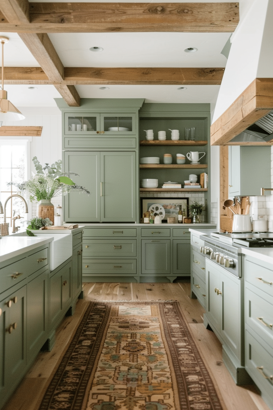 50+ Kitchens with Green Cabinets and Wood Accents