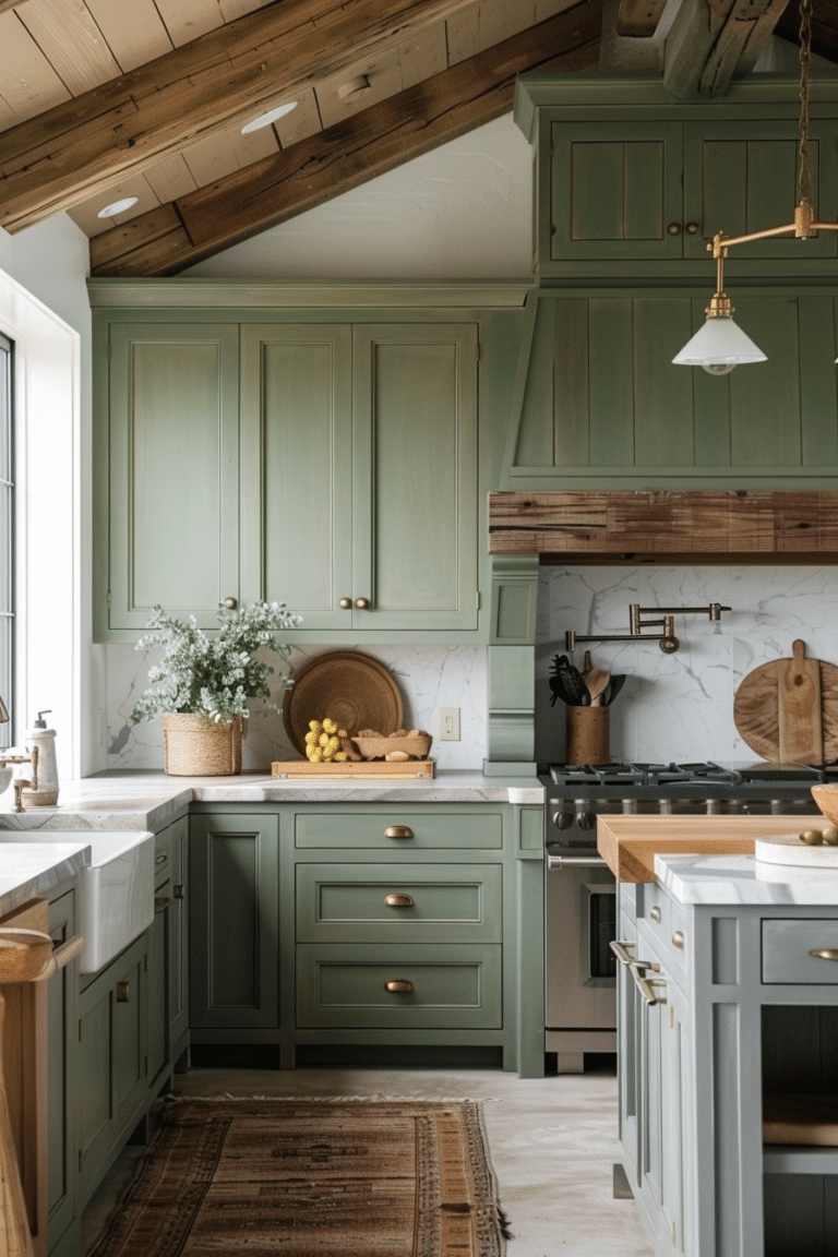 50+ Kitchens with Green Cabinets and Wood Accents