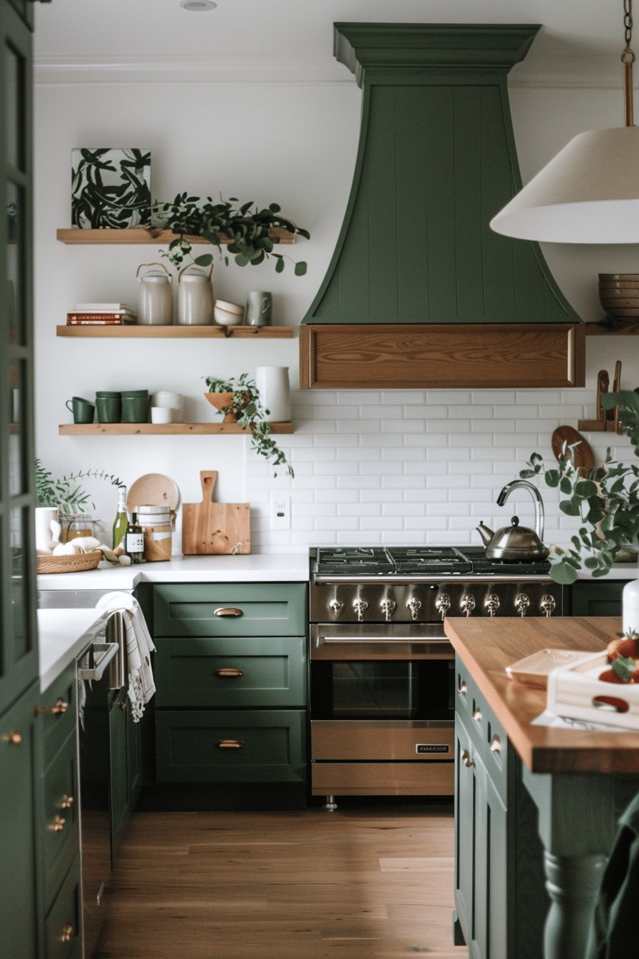 Kitchens with Green Cabinets and Wood Accents