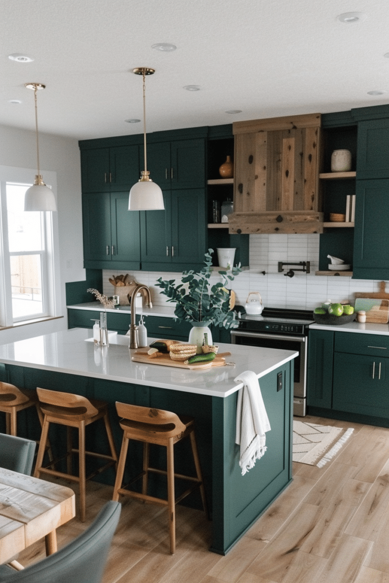50+ Kitchens with Green Cabinets and Wood Accents