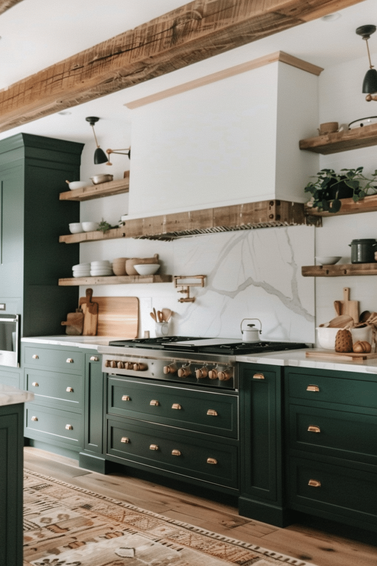 50+ Kitchens with Green Cabinets and Wood Accents